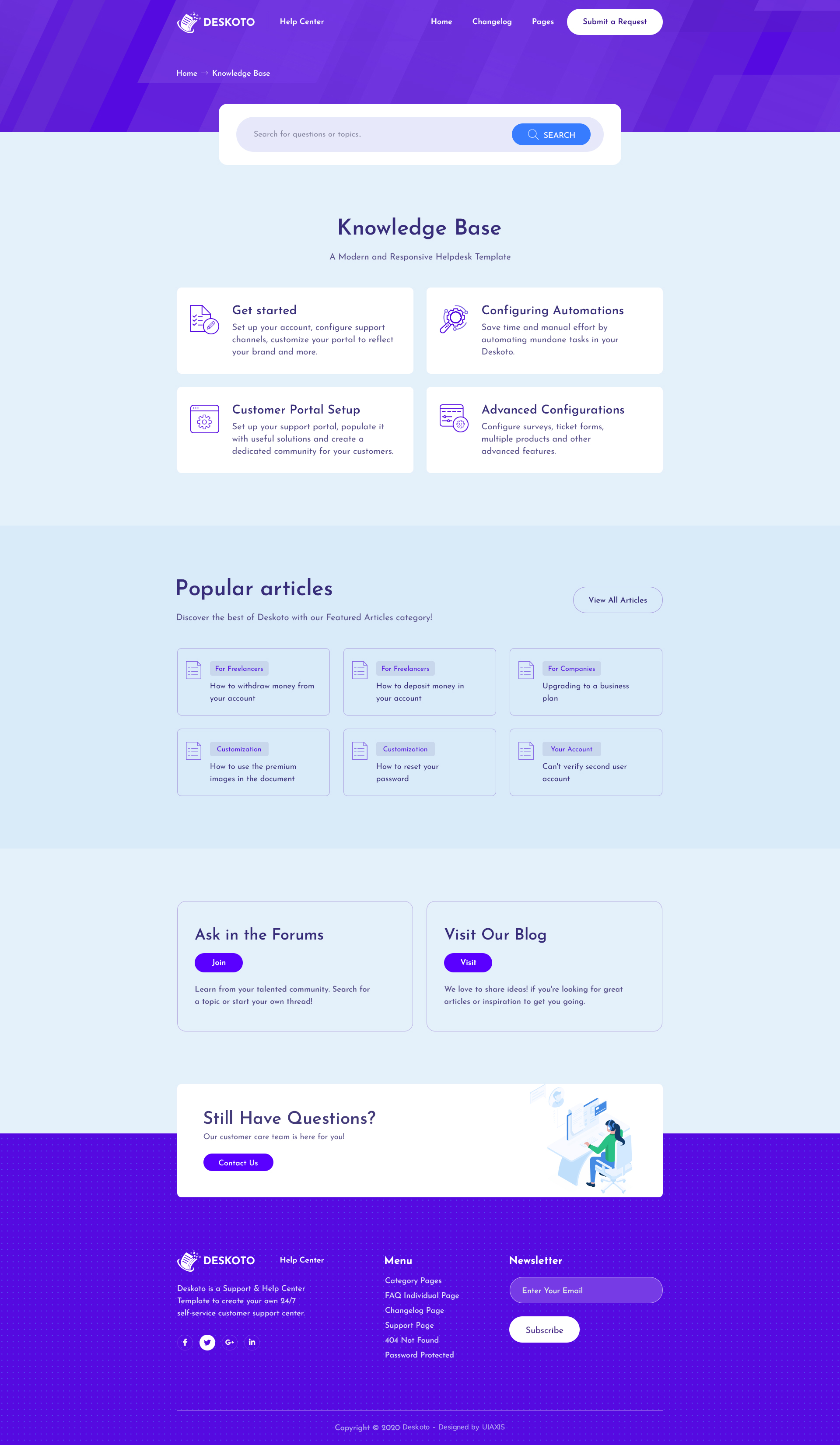 Deskoto - HelpDesk and Knowledge Base HTML Template by UIAXIS | ThemeForest